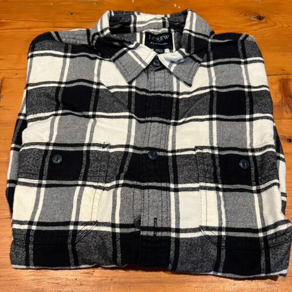 J. Crew | Shirts | Jcrew Flannel Shirt Blackwhite Large | Poshmark